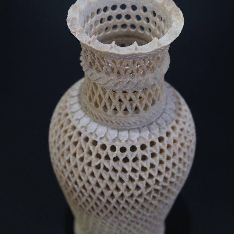 Handcrafted 10-Inch Soapstone Flower Vase - Natural Stone, Intricate ...